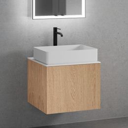 neoro n50 Unterschrank B: 60 cm mit 1 Auszug, mit glatter Eichenfront, Waschtisch B: 58 cm wei&szlig; matt, Konsole wei&szlig; matt, BN0065WM+BN0431BFO+BN0401WM,