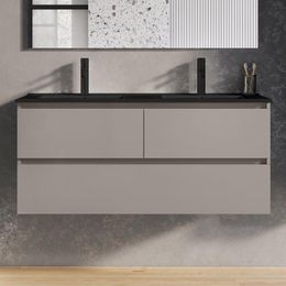 evineo ineo2 Waschtischunterschrank B: 121 cm, 3 Ausz&uuml;ge, mit Griffmulde, Doppelwaschtisch schwarz matt,, BE0408BH+BE0703FM,