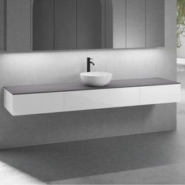 neoro n50 M&ouml;belanlage B: 220 cm mit 3 Ausz&uuml;gen, Waschtisch &Oslash; 40 cm wei&szlig; matt,, BN0064WM+2#BN0411WH+BN0413WH+BN0415GR,