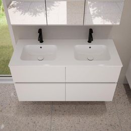 evineo ineo5 evo Unterschrank B: 120 cm mit 4 Ausz&uuml;gen, Slim-Doppelwaschtisch wei&szlig;,, BE0837WH+BE0960WM,