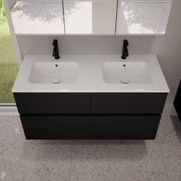 evineo ineo5 evo Unterschrank B: 120 cm mit 4 Ausz&uuml;gen, Slim-Doppelwaschtisch wei&szlig;,, BE0837WH+BE0960BM,