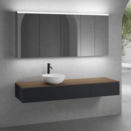 neoro n50 M&ouml;belanlage B: 180 cm mit 2 Ausz&uuml;gen, Waschtisch &Oslash; 40 cm wei&szlig; matt, mit Spiegelschrank,,