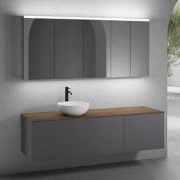 neoro n50 M&ouml;belanlage B: 180 cm mit 2 Ausz&uuml;gen, Waschtisch &Oslash; 40 cm wei&szlig; matt, mit Spiegelschrank,,
