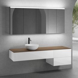 neoro n50 M&ouml;belanlage B: 180 cm mit 3 Ausz&uuml;gen, Waschtisch &Oslash; 45 cm wei&szlig; matt, mit Spiegelschrank,,