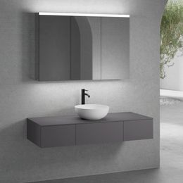 neoro n50 M&ouml;belanlage B: 140 cm mit 3 Ausz&uuml;gen, Waschtisch &Oslash; 45 cm wei&szlig; matt, mit Spiegelschrank f&uuml;r die Schweiz,,
