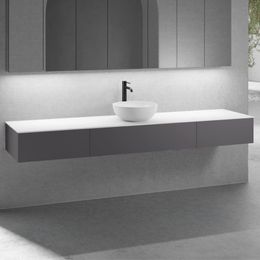 neoro n50 M&ouml;belanlage B: 220 cm mit 3 Ausz&uuml;gen, Waschtisch &Oslash; 40 cm wei&szlig; matt,, BN0064WM+2#BN0411GR+BN0413GR+BN0415WH,