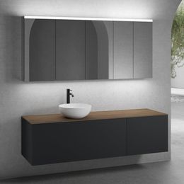 neoro n50 M&ouml;belanlage B: 180 cm mit 2 Ausz&uuml;gen, Waschtisch &Oslash; 45 cm wei&szlig; matt, mit Spiegelschrank,,