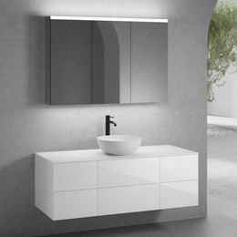 neoro n50 M&ouml;belanlage B: 140 cm mit 6 Ausz&uuml;gen, Waschtisch &Oslash; 45 cm wei&szlig; matt, mit Spiegelschrank f&uuml;r die Schweiz,,