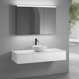 neoro n50 M&ouml;belanlage B: 140 cm mit 3 Ausz&uuml;gen, Waschtisch &Oslash; 45 cm wei&szlig; matt, mit Spiegelschrank f&uuml;r die Schweiz,,