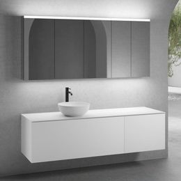 neoro n50 M&ouml;belanlage B: 180 cm mit 2 Ausz&uuml;gen, Waschtisch &Oslash; 40 cm wei&szlig; matt, mit Spiegelschrank,,