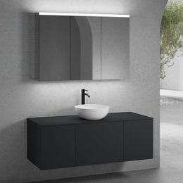 neoro n50 M&ouml;belanlage B: 140 cm mit 3 Ausz&uuml;gen, Waschtisch &Oslash; 40 cm wei&szlig; matt, mit Spiegelschrank,, BN0064WM+BN0431BM+2#BN0430BM+BN0408BM+BN0475MI,