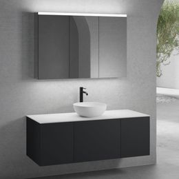 neoro n50 M&ouml;belanlage B: 140 cm mit 3 Ausz&uuml;gen, Waschtisch &Oslash; 40 cm wei&szlig; matt, mit Spiegelschrank,, BN0064WM+BN0431BM+2#BN0430BM+BN0408WH+BN0475MI,