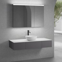 neoro n50 M&ouml;belanlage B: 140 cm mit 3 Ausz&uuml;gen, Waschtisch &Oslash; 45 cm wei&szlig; matt, mit Spiegelschrank,, BN0106WM+BN0411GR+2#BN0410GR+BN0408WH+BN0475MI,