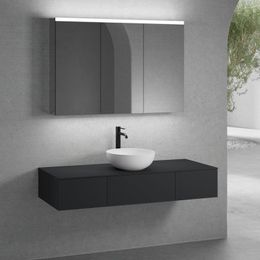 neoro n50 M&ouml;belanlage B: 140 cm mit 3 Ausz&uuml;gen, Waschtisch &Oslash; 40 cm wei&szlig; matt, mit Spiegelschrank,, BN0064WM+BN0411BM+2#BN0410BM+BN0408BM+BN0475MI,