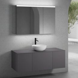 neoro n50 M&ouml;belanlage B: 140 cm mit 3 Ausz&uuml;gen, Waschtisch &Oslash; 45 cm wei&szlig; matt, mit Spiegelschrank,, BN0106WM+BN0431GR+2#BN0430GR+BN0408GR+BN0475MI,