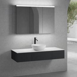 neoro n50 M&ouml;belanlage B: 140 cm mit 3 Ausz&uuml;gen, Waschtisch &Oslash; 45 cm wei&szlig; matt, mit Spiegelschrank,, BN0106WM+BN0411BM+2#BN0410BM+BN0408WH+BN0475MI,