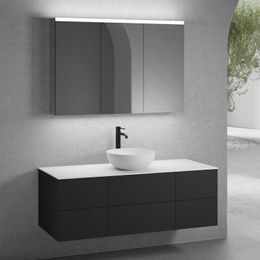 neoro n50 M&ouml;belanlage B: 140 cm mit 6 Ausz&uuml;gen, Waschtisch &Oslash; 45 cm wei&szlig; matt, mit Spiegelschrank,, BN0106WM+BN0421BM+2#BN0420BM+BN0408WM+BN0475MI,