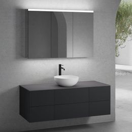 neoro n50 M&ouml;belanlage B: 140 cm mit 6 Ausz&uuml;gen, Waschtisch &Oslash; 45 cm wei&szlig; matt, mit Spiegelschrank,, BN0106WM+BN0421BM+2#BN0420BM+BN0408GR+BN0475MI,