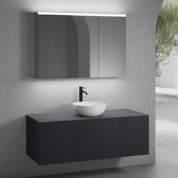 neoro n50 M&ouml;belanlage B: 140 cm mit 3 Ausz&uuml;gen, Waschtisch &Oslash; 40 cm wei&szlig; matt, mit Spiegelschrank f&uuml;r die Schweiz,,