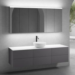 neoro n50 M&ouml;belanlage B: 180 cm mit 6 Ausz&uuml;gen, Waschtisch &Oslash; 40 cm wei&szlig; matt, mit Spiegelschrank,, BN0064WM+3#BN0421GR+BN0409WH+3#BN0472MI,