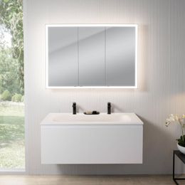 rivea Dia Unterschrank B: 121 cm mit 1 Auszug, Waschtisch mit 2 Hahnl&ouml;chern wei&szlig; matt, mit n60 Spiegelschrank f&uuml;r die Schweiz,,