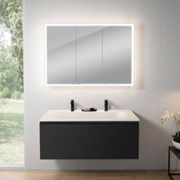 rivea Dia Unterschrank B: 121 cm mit 1 Auszug, Waschtisch mit 2 Hahnl&ouml;chern wei&szlig;, mit n60 Spiegelschrank f&uuml;r die Schweiz,, BR0039BM+BR0098WH+BN0502MI,