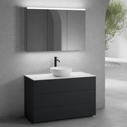 neoro n50 Unterschrank B: 120 cm mit 3 Ausz&uuml;gen, Waschtisch &Oslash; 40 cm wei&szlig; matt, mit Spiegelschrank f&uuml;r die Schweiz,,