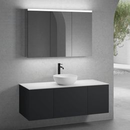 neoro n50 M&ouml;belanlage B: 140 cm mit 3 Ausz&uuml;gen, Waschtisch &Oslash; 40 cm wei&szlig; matt, mit Spiegelschrank,, BN0064WM+BN0431BM+2#BN0430BM+BN0408WM+BN0475MI,