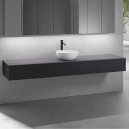 neoro n50 M&ouml;belanlage B: 220 cm mit 3 Ausz&uuml;gen, Waschtisch &Oslash; 40 cm wei&szlig; matt,, BN0064WM+2#BN0411BM+BN0413BM+BN0415GR,