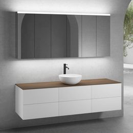 neoro n50 M&ouml;belanlage B: 180 cm mit 6 Ausz&uuml;gen, Waschtisch &Oslash; 45 cm wei&szlig; matt, mit Spiegelschrank,, BN0106WM+3#BN0421WM+BN0409WL+3#BN0472MI,