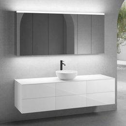 neoro n50 M&ouml;belanlage B: 180 cm mit 6 Ausz&uuml;gen, Waschtisch &Oslash; 40 cm wei&szlig; matt, mit Spiegelschrank,, BN0064WM+3#BN0421WH+BN0409WM+3#BN0472MI,