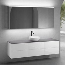 neoro n50 M&ouml;belanlage B: 180 cm mit 6 Ausz&uuml;gen, Waschtisch &Oslash; 45 cm wei&szlig; matt, mit Spiegelschrank,, BN0106WM+3#BN0421WH+BN0409GR+3#BN0472MI,