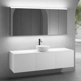 neoro n50 M&ouml;belanlage B: 180 cm mit 3 Ausz&uuml;gen, Waschtisch &Oslash; 45 cm wei&szlig; matt, mit Spiegelschrank,, BN0106WM+3#BN0431WM+BN0409WH+3#BN0472MI,