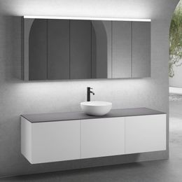 neoro n50 M&ouml;belanlage B: 180 cm mit 3 Ausz&uuml;gen, Waschtisch &Oslash; 45 cm wei&szlig; matt, mit Spiegelschrank,, BN0106WM+3#BN0431WM+BN0409GR+3#BN0472MI,