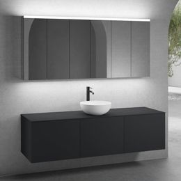 neoro n50 M&ouml;belanlage B: 180 cm mit 3 Ausz&uuml;gen, Waschtisch &Oslash; 45 cm wei&szlig; matt, mit Spiegelschrank,, BN0106WM+3#BN0431BM+BN0409BM+3#BN0472MI,