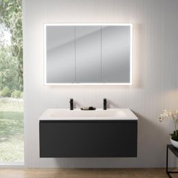 rivea Dia Unterschrank B: 121 cm mit 1 Auszug, Waschtisch mit 2 Hahnl&ouml;chern wei&szlig; matt, mit n60 Spiegelschrank f&uuml;r die Schweiz,,