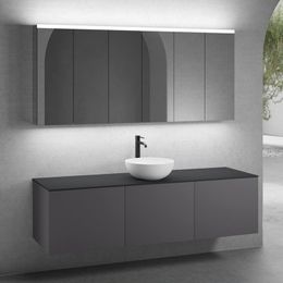 neoro n50 M&ouml;belanlage B: 180 cm mit 3 Ausz&uuml;gen, Waschtisch &Oslash; 40 cm wei&szlig; matt, mit Spiegelschrank,, BN0064WM+3#BN0431GR+BN0409BM+3#BN0472MI,