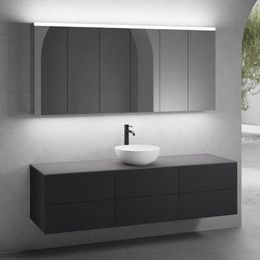 neoro n50 M&ouml;belanlage B: 180 cm mit 6 Ausz&uuml;gen, Waschtisch &Oslash; 40 cm wei&szlig; matt, mit Spiegelschrank,, BN0064WM+3#BN0421BM+BN0409GR+3#BN0472MI,
