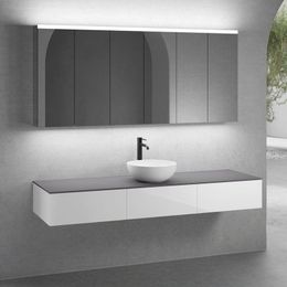 neoro n50 M&ouml;belanlage B: 180 cm mit 3 Ausz&uuml;gen, Waschtisch &Oslash; 40 cm wei&szlig; matt, mit Spiegelschrank,, BN0064WM+3#BN0411WH+BN0409GR+3#BN0472MI,
