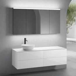 neoro n50 M&ouml;belanlage B: 160 cm mit 4 Ausz&uuml;gen, Waschtisch &Oslash; 40 cm wei&szlig; matt, mit Spiegelschrank,, BN0064WM+2#BN0422WH+BN0405WM+2#BN0473MI,