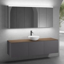 neoro n50 M&ouml;belanlage B: 180 cm mit 3 Ausz&uuml;gen, Waschtisch &Oslash; 45 cm wei&szlig; matt, mit Spiegelschrank,, BN0106WM+3#BN0431GR+BN0409WL+3#BN0472MI,