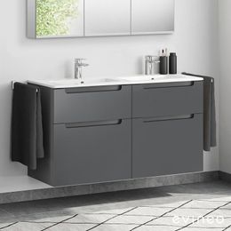 evineo ineo5 Unterschrank B: 128 cm, 4 Ausz&uuml;ge, mit Griffmulde, f&uuml;r Duravit ME by Starck Doppelwaschtisch,, BE0369AN,
