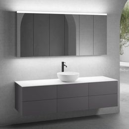 neoro n50 M&ouml;belanlage B: 180 cm mit 6 Ausz&uuml;gen, Waschtisch &Oslash; 40 cm wei&szlig; matt, mit Spiegelschrank,, BN0064WM+3#BN0421GR+BN0409WM+3#BN0472MI,