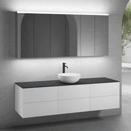 neoro n50 M&ouml;belanlage B: 180 cm mit 6 Ausz&uuml;gen, Waschtisch &Oslash; 40 cm wei&szlig; matt, mit Spiegelschrank,, BN0064WM+3#BN0421WM+BN0409BM+3#BN0472MI,