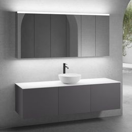 neoro n50 M&ouml;belanlage B: 180 cm mit 3 Ausz&uuml;gen, Waschtisch &Oslash; 45 cm wei&szlig; matt, mit Spiegelschrank,, BN0106WM+3#BN0431GR+BN0409WH+3#BN0472MI,