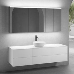 neoro n50 M&ouml;belanlage B: 180 cm mit 6 Ausz&uuml;gen, Waschtisch &Oslash; 45 cm wei&szlig; matt, mit Spiegelschrank,, BN0106WM+3#BN0421WM+BN0409WH+3#BN0472MI,