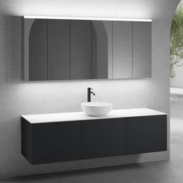 neoro n50 M&ouml;belanlage B: 180 cm mit 3 Ausz&uuml;gen, Waschtisch &Oslash; 45 cm wei&szlig; matt, mit Spiegelschrank,, BN0106WM+3#BN0431BM+BN0409WM+3#BN0472MI,