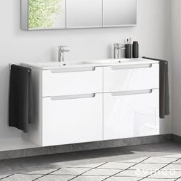 evineo ineo5 Unterschrank B: 128 cm, 4 Ausz&uuml;ge, mit Griffmulde, f&uuml;r Duravit ME by Starck Doppelwaschtisch,, BE0369WH,