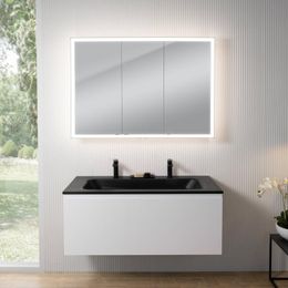 rivea Dia Unterschrank B: 121 cm mit 1 Auszug, Waschtisch mit 2 Hahnl&ouml;chern schwarz matt, mit n60 Spiegelschrank f&uuml;r die Schweiz,,