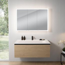 rivea Dia Unterschrank B: 121 cm mit 1 Auszug, Waschtisch mit 1 Hahnloch wei&szlig; matt, mit n60 Spiegelschrank f&uuml;r die Schweiz,,